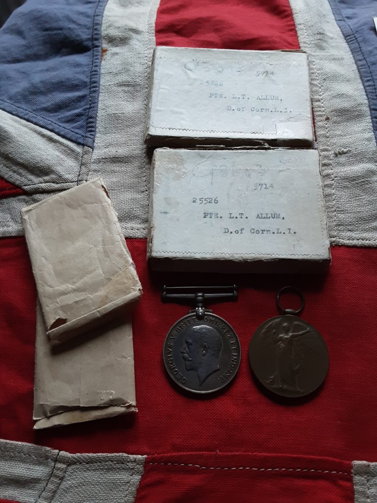 Boxed WWI Pair. Lionel Thomas Allum. 12th DCLI. Duke of Cornwall Light ...